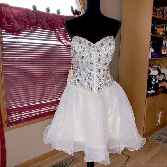 Grace Karin | Dresses | Homecoming Prom White Sequin Jewel Form ...